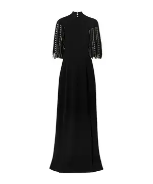 LANVIN Knitted Turtleneck Gown With Fringe And Studded Embellishments
