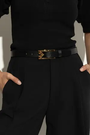 Victoria Beckham Wide Buckle Leather Belt - Black
