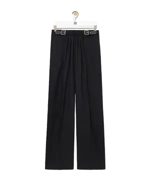 Loewe Belted Trousers With Straight Leg And Embossed Leather Patch