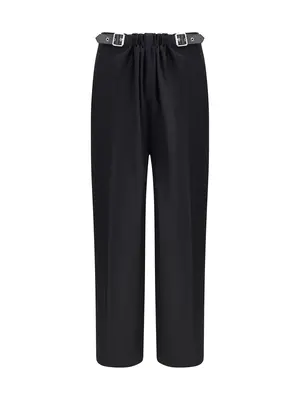 Loewe Belted Trousers With Straight Leg And Embossed Leather Patch