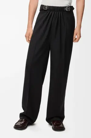 Loewe Belted Trousers With Straight Leg And Embossed Leather Patch