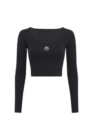 MARINE SERRE Moon Embroidered Cropped Top - Black