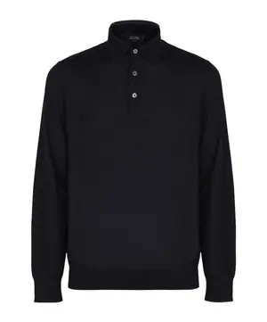 Zegna Long Sleeve Knitted Polo Shirt - Black