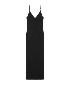 Versace Safety Pin Embellished Ribbed Midi Dress - Black