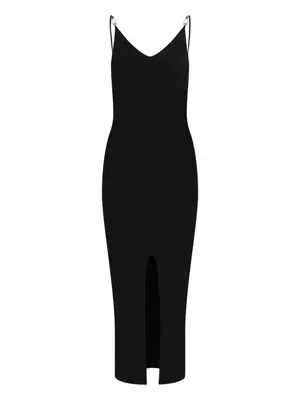 Versace Safety Pin Embellished Ribbed Midi Dress - Black