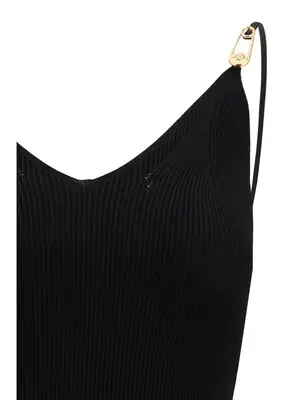 Versace Safety Pin Embellished Ribbed Midi Dress - Black
