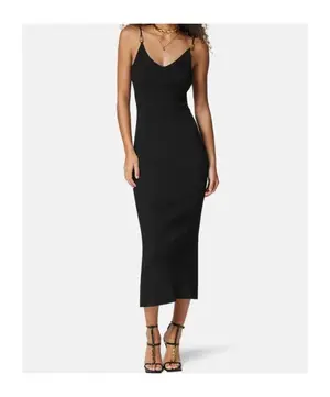 Versace Safety Pin Embellished Ribbed Midi Dress - Black