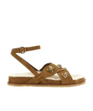 Etro Crown Me Sandals With Studs And Shearling - Brown