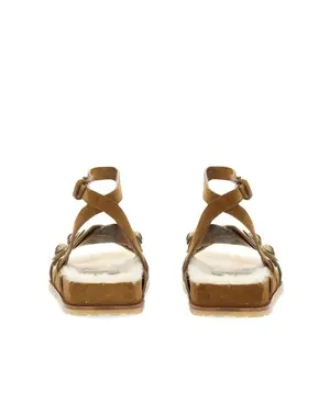 Etro Crown Me Sandals With Studs And Shearling - Brown