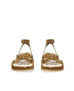 Etro Crown Me Sandals With Studs And Shearling - Brown