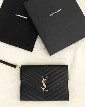 Saint Laurent Cassandre Matelassé Flap Pouch - Black