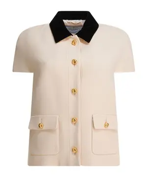 Prada Short-sleeved Jacket With Velvet Collar - Natural
