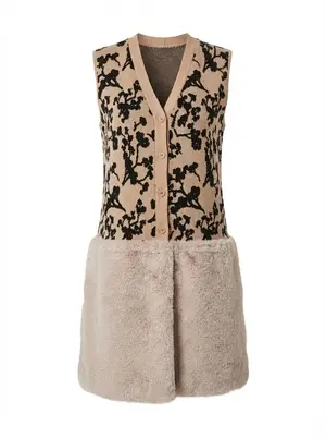 Max Mara Sleeveless V-neck Floral Print Jumpsuit With Fur Detail