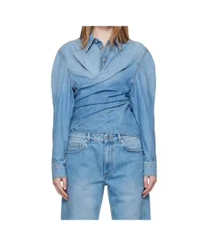 MUGLER Wrap-effect Denim Shirt