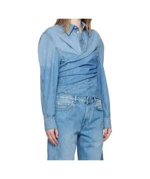 MUGLER Wrap-effect Denim Shirt