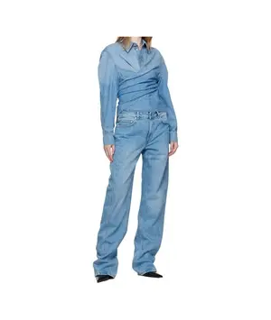 MUGLER Wrap-effect Denim Shirt