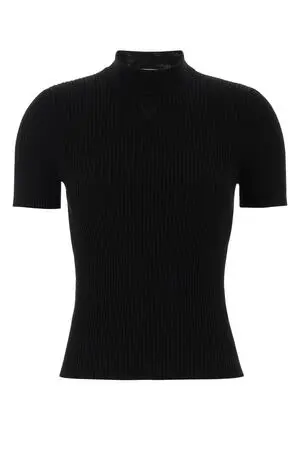 Celine Short-sleeved Turtleneck Ribbed Knit Sweater - Black