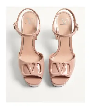 Valentino Garavani Vlogo Signature Patent Leather Platform Sandal 115mm - Nude