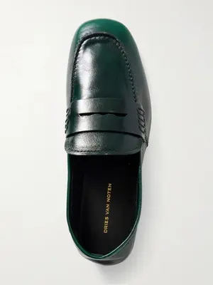 Dries Van Noten Glossed Leather Penny Loafers - Green