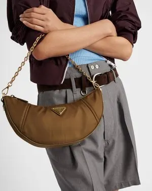 Prada Re-nylon Demi-lune Shoulder Bag - Brown