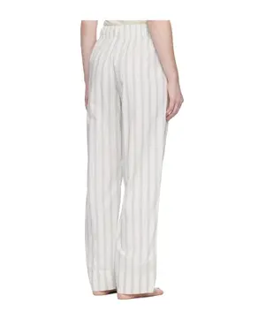 TEKLA Drawstring Striped Pajama Pants - White