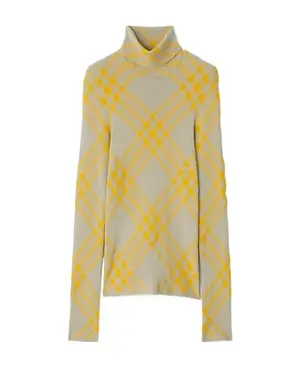 Burberry Burberry Checked Roll Neck Jumper Nude