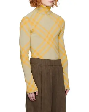 Burberry Checked Roll Neck Jumper - Nude
