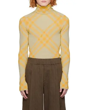 Burberry Checked Roll Neck Jumper - Nude