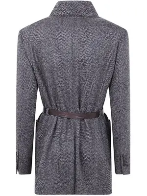 Brunello Cucinelli Herringbone Patterned Belted Jacket