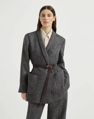 Brunello Cucinelli Herringbone Patterned Belted Jacket