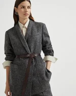 Brunello Cucinelli Herringbone Patterned Belted Jacket