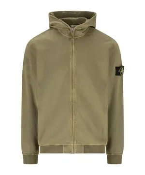 Stone Island Logo Patch Zip-up Hooded Jacket