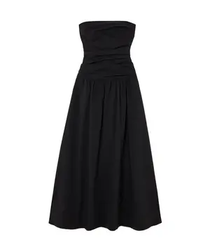 ST. AGNI Strapless Crinkled Cotton-blend Maxi Dress - Black