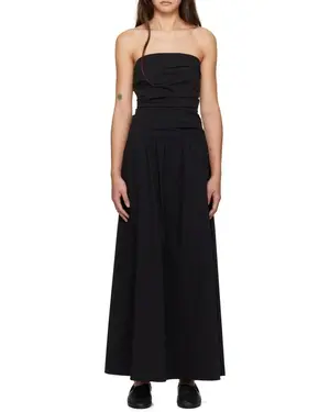 ST. AGNI Strapless Crinkled Cotton-blend Maxi Dress