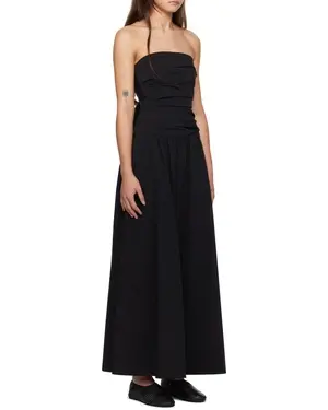 ST. AGNI Strapless Crinkled Cotton-blend Maxi Dress