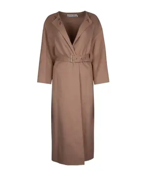 Dior Long-sleeved Coat With Belt - Brown