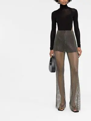 ROTATE BY BIRGER CHRISTENSEN Mesh Wide-leg Pants With Crystal Embellishments