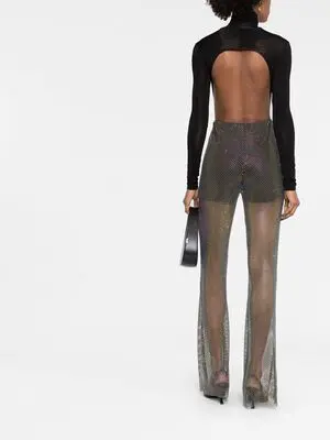 ROTATE BY BIRGER CHRISTENSEN Mesh Wide-leg Pants With Crystal Embellishments