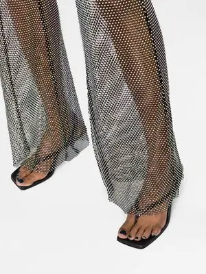 ROTATE BY BIRGER CHRISTENSEN Mesh Wide-leg Pants With Crystal Embellishments