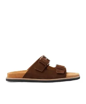 SCAROSSO Enea Buckled Slip-on Sandals - Brown