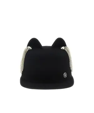 MAISON MICHEL Jamie Cat Ear Cap - Black
