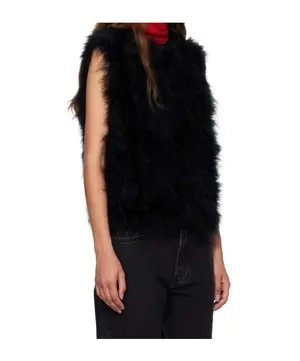 YVES SALOMON Cropped Feather Vest - Black