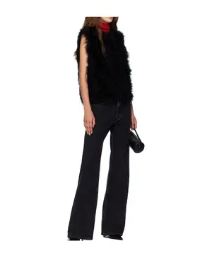 YVES SALOMON Cropped Feather Vest - Black