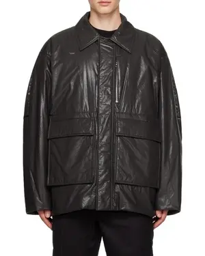 WOOYOUNGMI Leather Lapel Long-sleeved Casual Jacket