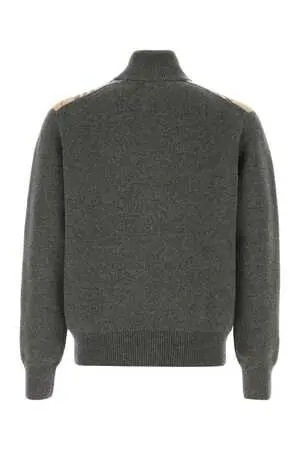 Burberry Checked Detail Zip-up Cardigan - Grey