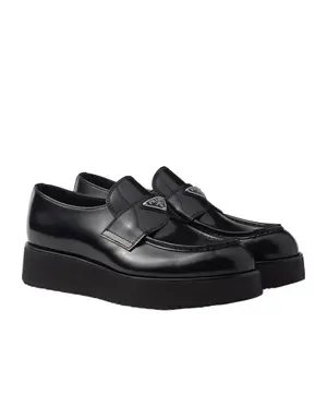 Prada Leather Loafers With Enamel Logo Detail