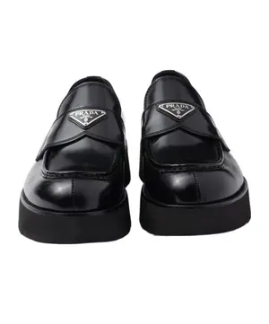 Prada Leather Loafers With Enamel Logo Detail
