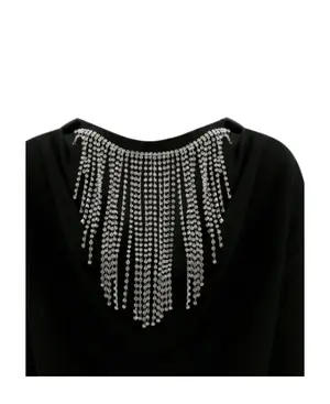 AREA Crystal Tassel Embellished Pullover