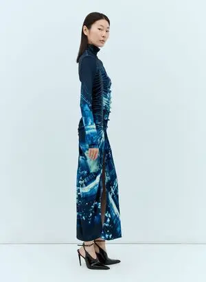 JEAN PAUL GAULTIER Printed Gathered Velvet Maxi Dress - Blue