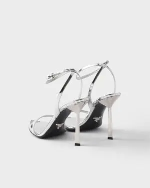 Prada Metallic Leather High-heeled Sandals - Silver
